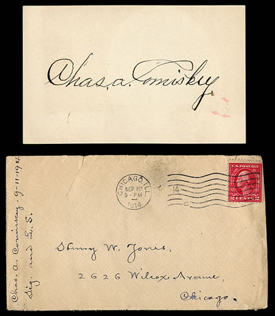 1914 Chas. Comiskey Signed 3x5 Card with Original Mailing Envelope ...