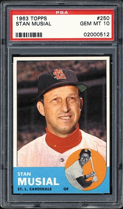 1963 Topps #250 Stan Musial - PSA GEM MT 10 "1 of 1" | REA Archive