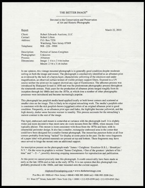 Circa 1865 Jim Creighton Original Albumen Photo | REA Archive