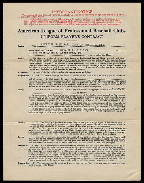 1930 Eddie Collins Signed Philadelphia Athletics Contract - Final ...