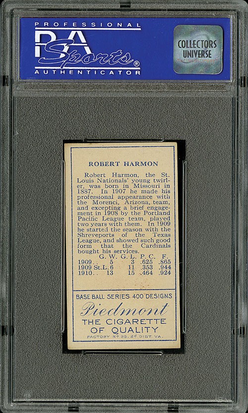 1911 T205 Gold Border Bob Harmon (Both Ears) PSA NM 7 | REA Archive