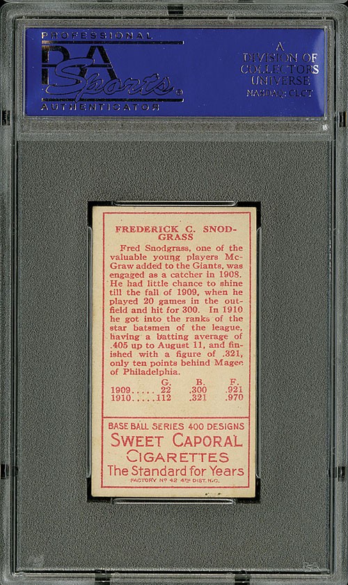 1911 T205 Gold Border Fred Snodgrass PSA NM 7 | REA Archive