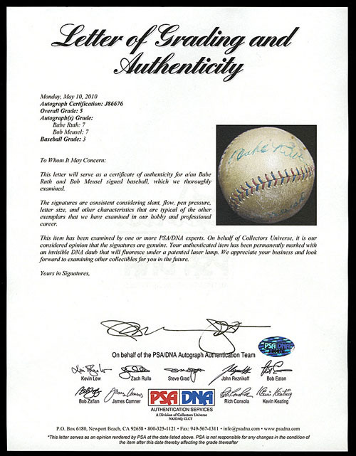 1924 Babe Ruth and Bob Meusel Signed Babe Ruth Home Run Ball! | REA Archive