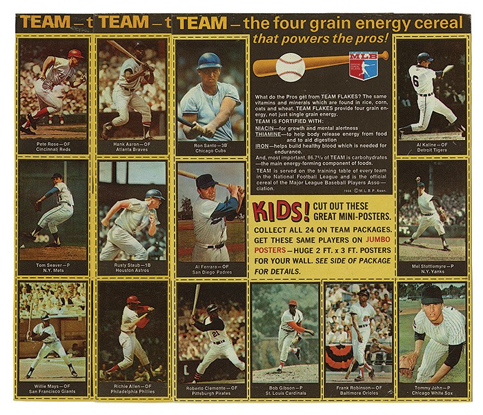 1969 Nabisco Team Flakes Complete Set of 24 on Three Uncut Panels | REA ...