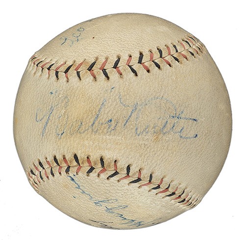 Circa 1928 Babe Ruth, Miller Huggins, and Leo Durocher Signed Ball ...