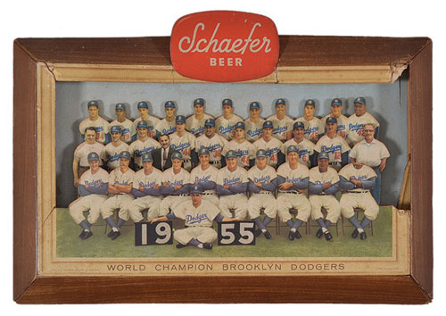 1955 Brooklyn Dodgers Schaefer Beer Advertising Display and Jake Pitler ...