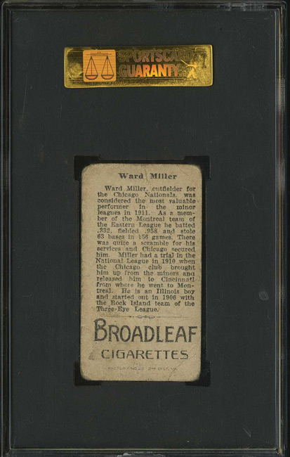 1912 T207 Brown Background Ward Miller - Broadleaf Back - Lionel Carter ...