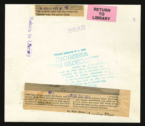 1951 Original Eddie Gaedel Wire Photo | REA Archive