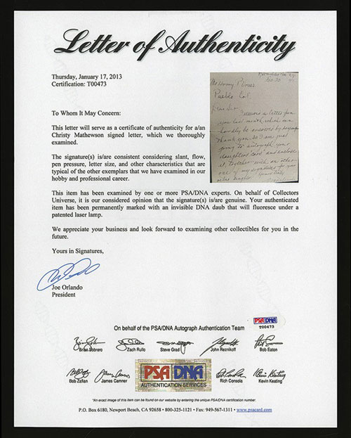 1912 Christy Mathewson Handwritten Letter with Corresponding Period ...