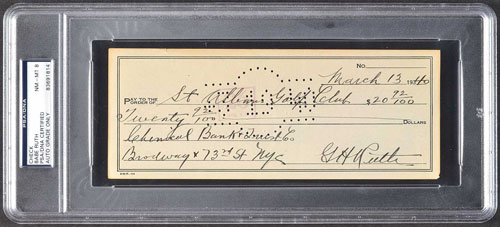 1940 Babe Ruth Signed Check - PSA/DNA NM-MT 8 | REA Archive
