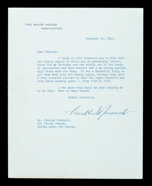 1942 Franklin D. Roosevelt Signed Letter to a Member of the "Cuff Link ...