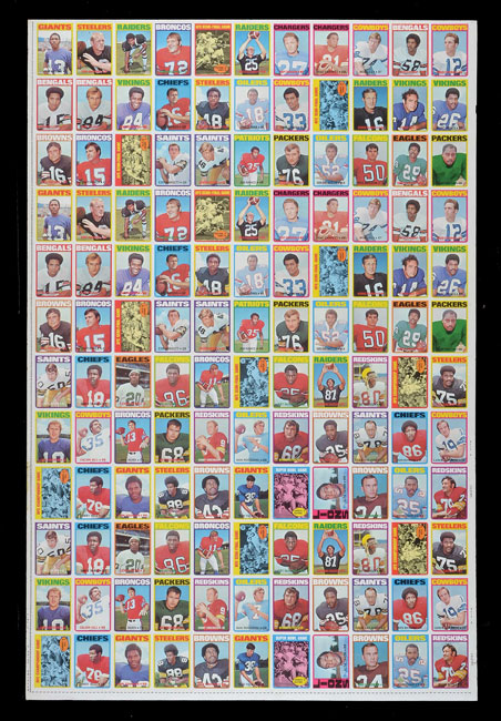 1972 Topps Football Uncut Sheet Including Two Staubach Rookie Cards ...
