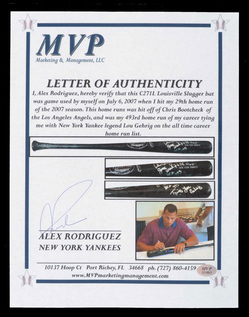 2007 Alex Rodriguez New York Yankees Signed Game-Used 493rd Home Run ...