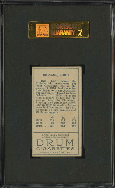 1911 T205 Gold Border Bris Lord - Extremely Rare Drum Back! (Lionel ...