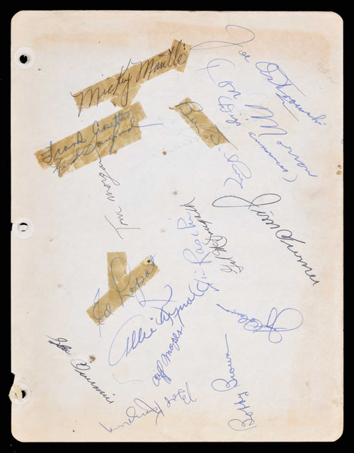 1951 New York Yankees Team-Signed Sheet with Rookie Mantle Signature ...