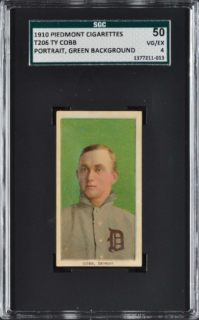 1909-1911 T206 White Border Ty Cobb Portrait Green Background | REA Archive
