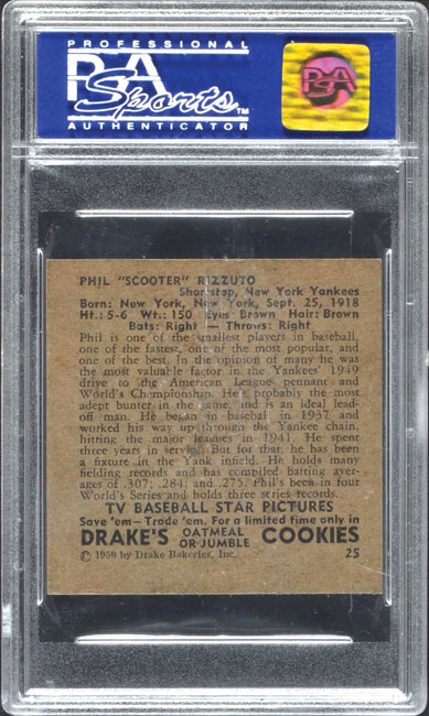 1950 Drake's Cookies #25 Phil Rizzuto PSA NM-MT 8 - Highest Graded ...