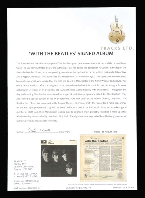 1963 With The Beatles Signed Album with Related Paul McCartney ...