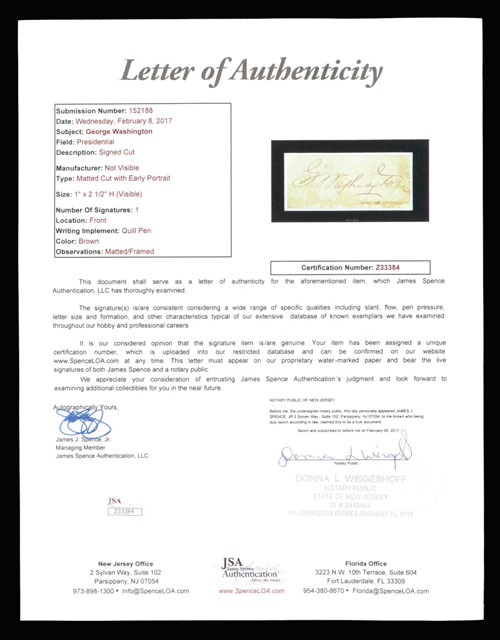 George Washington Cut Signature in Framed Display | REA Archive