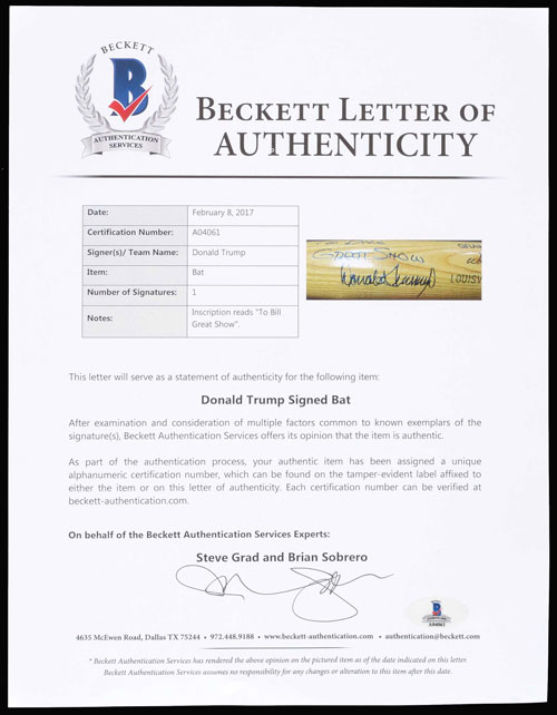 1990 Donald Trump Signed Bat and Ball | REA Archive