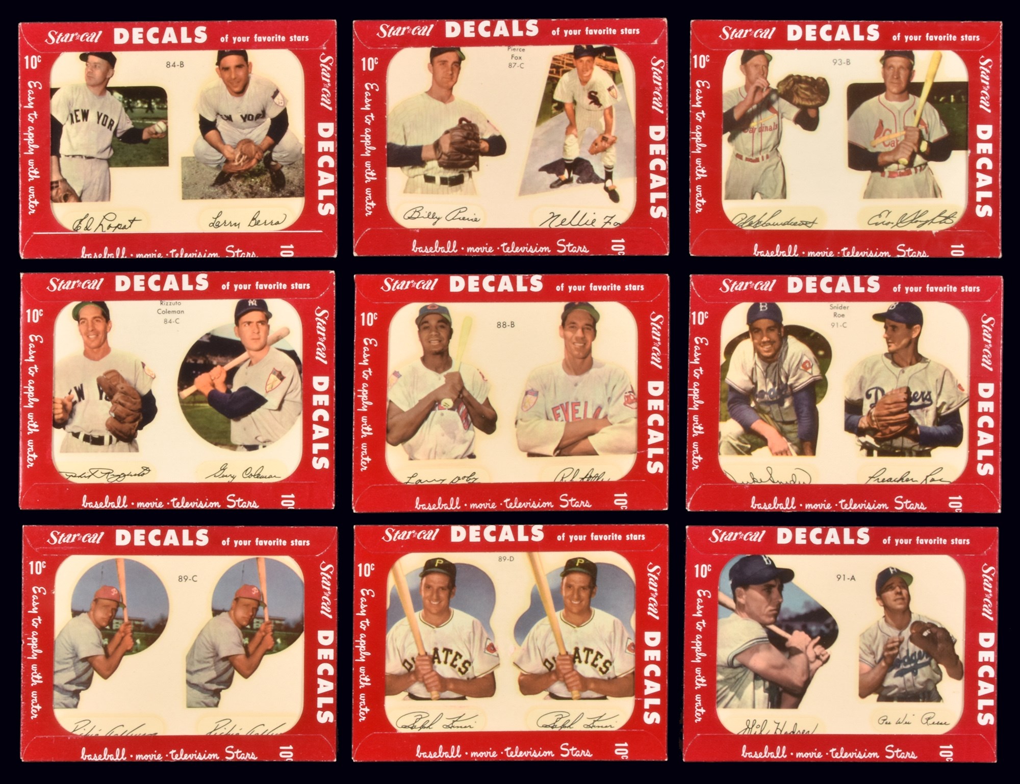 1952 Star-Cal Decals Type 2 Complete Set (32 Decals) Including Mays ...