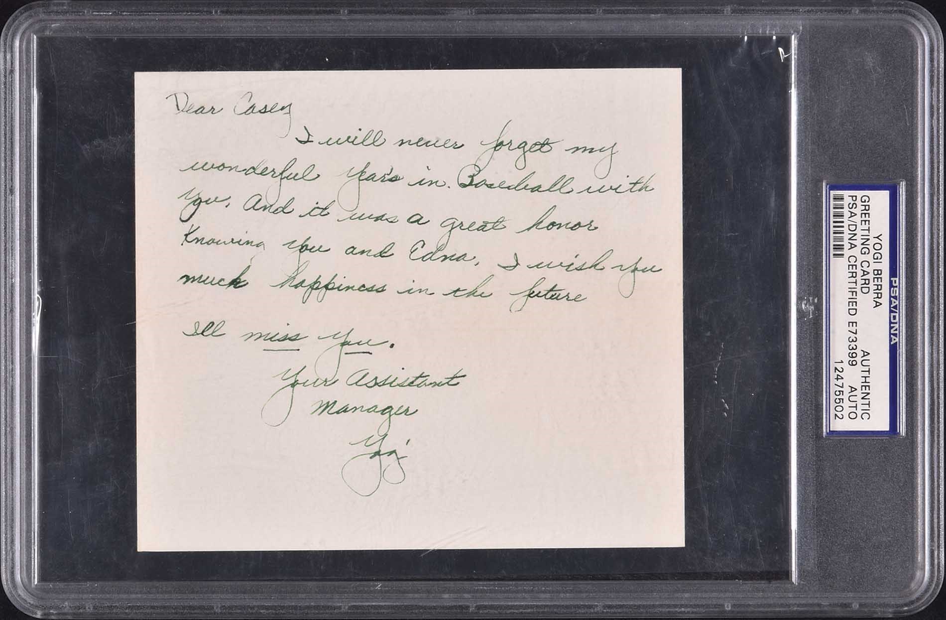 1965 Yogi Berra Handwritten "Farewell" Letter to Casey Stengel - PSA ...
