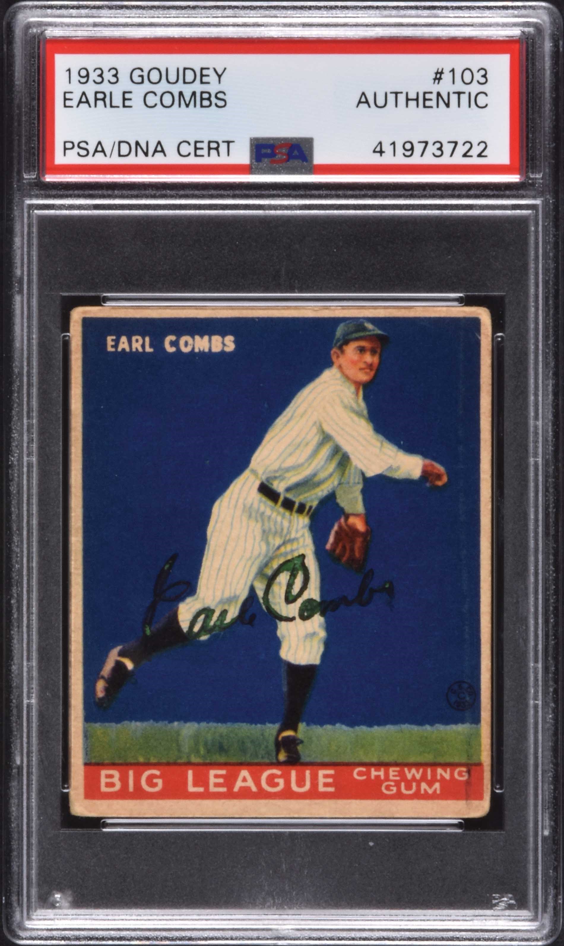 Signed 1933 R319 Goudey #103 Earle Combs - PSA/DNA | REA Archive