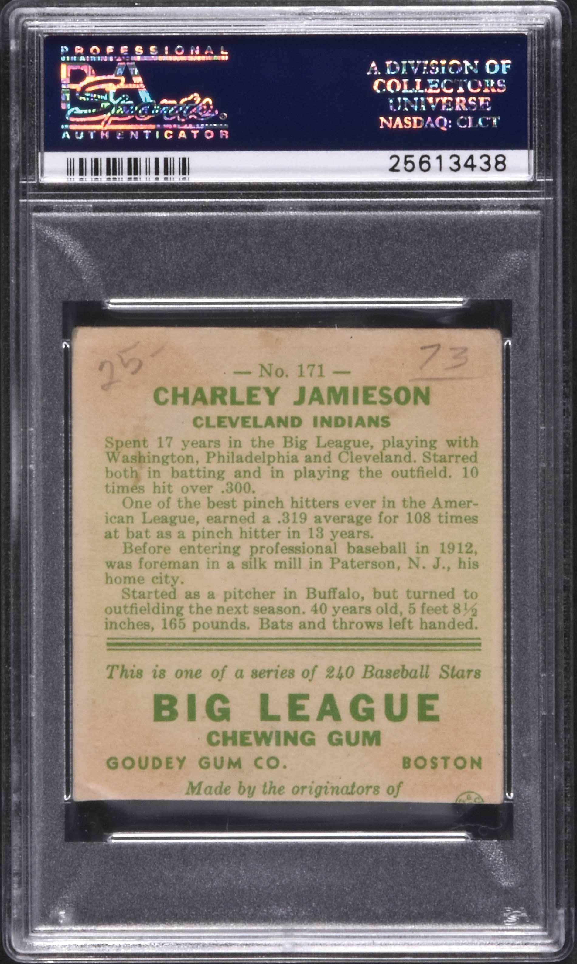 Signed 1933 R319 Goudey #171 Charlie Jamieson - PSA/DNA | REA Archive