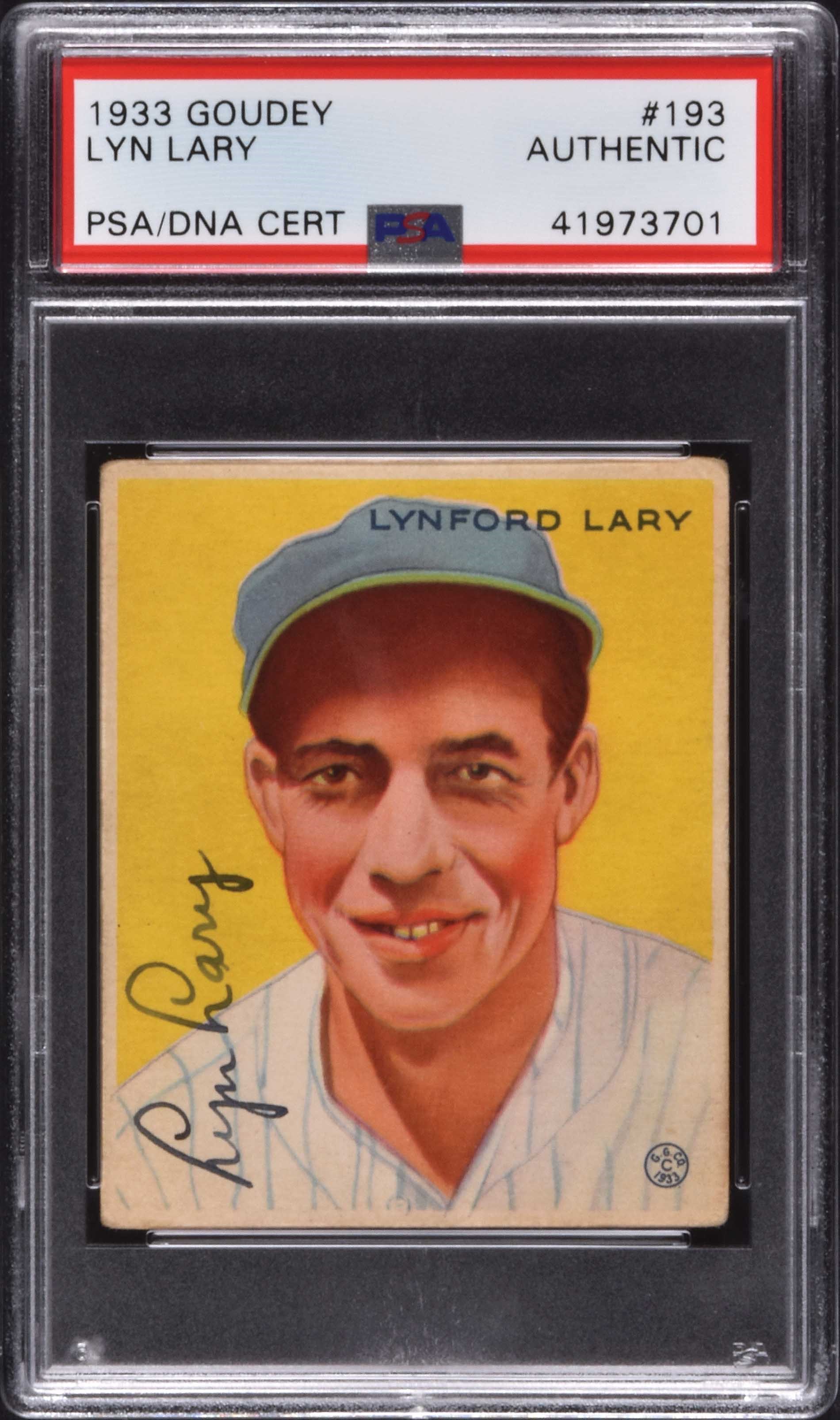 Signed 1933 R319 Goudey #193 Lyn Lary - PSA/DNA | REA Archive