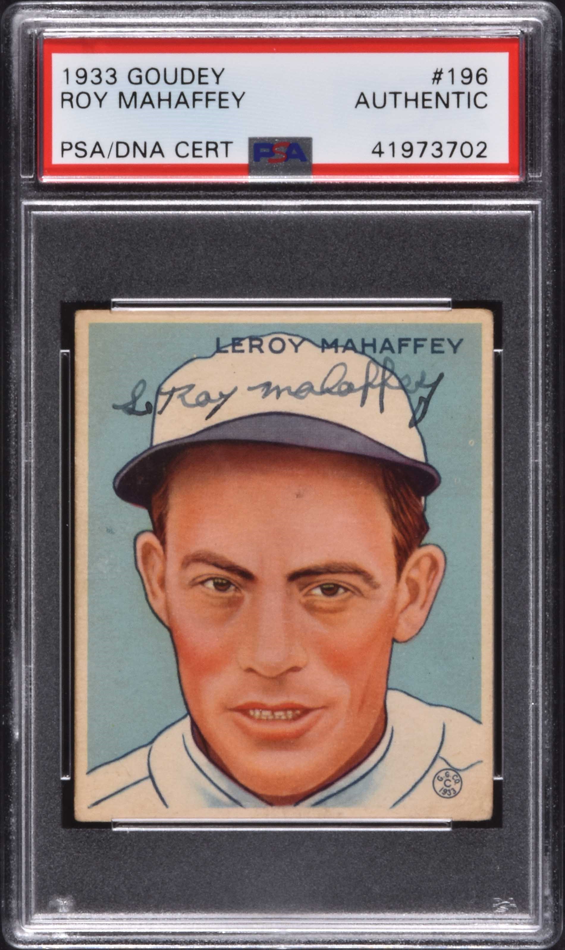 Signed 1933 R319 Goudey #196 Roy Mahaffey - PSA/DNA | REA Archive