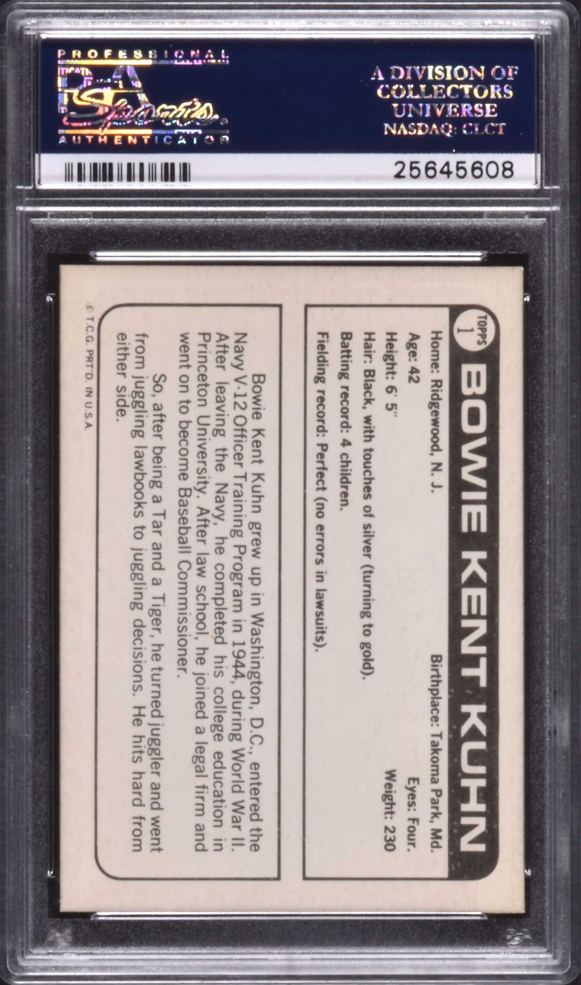 Signed 1969 Topps #1 Bowie Kuhn - PSA/DNA | REA Archive