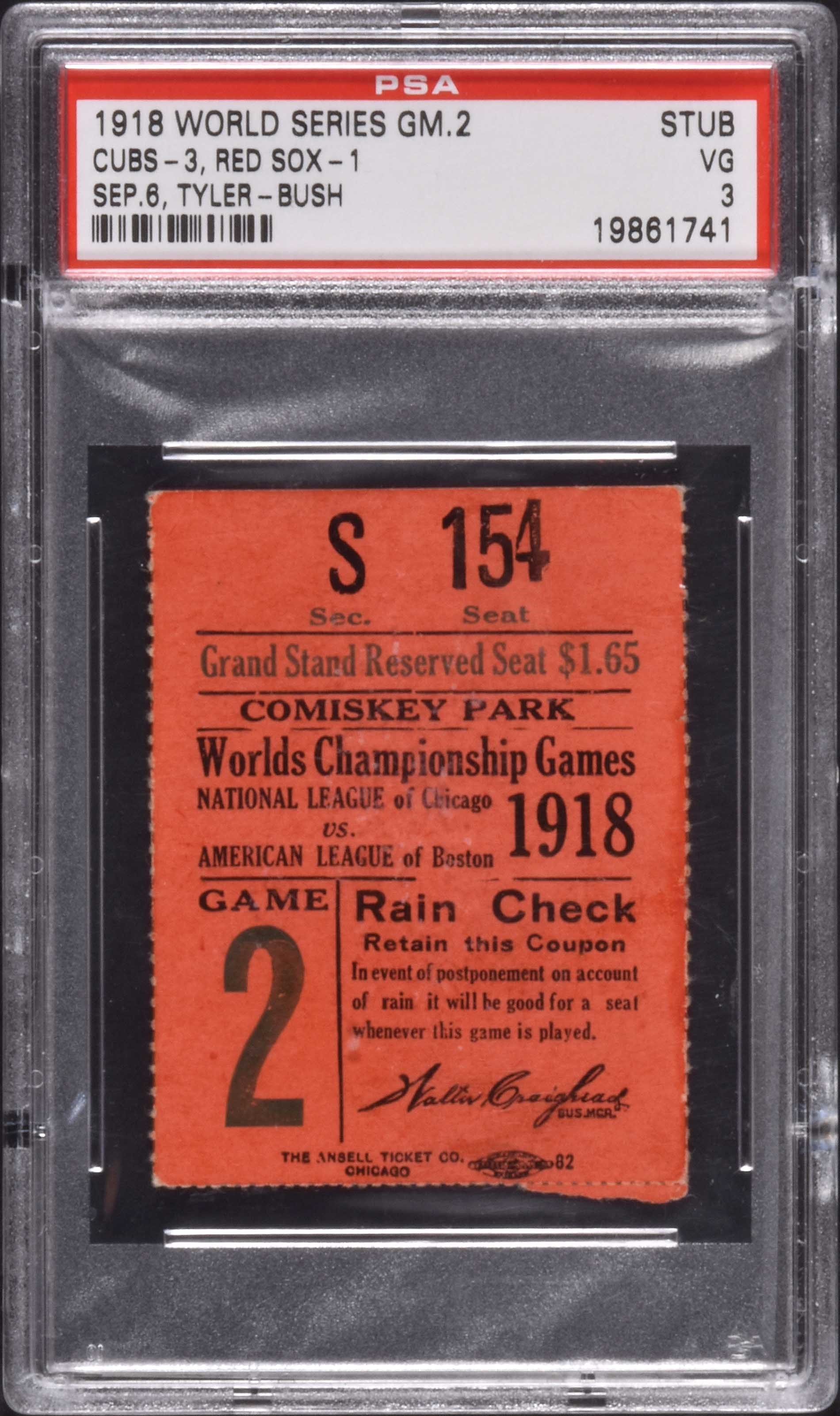 1918 World Series Ticket Stub Game 2 PSA VG 3 - Highest Graded! | REA ...