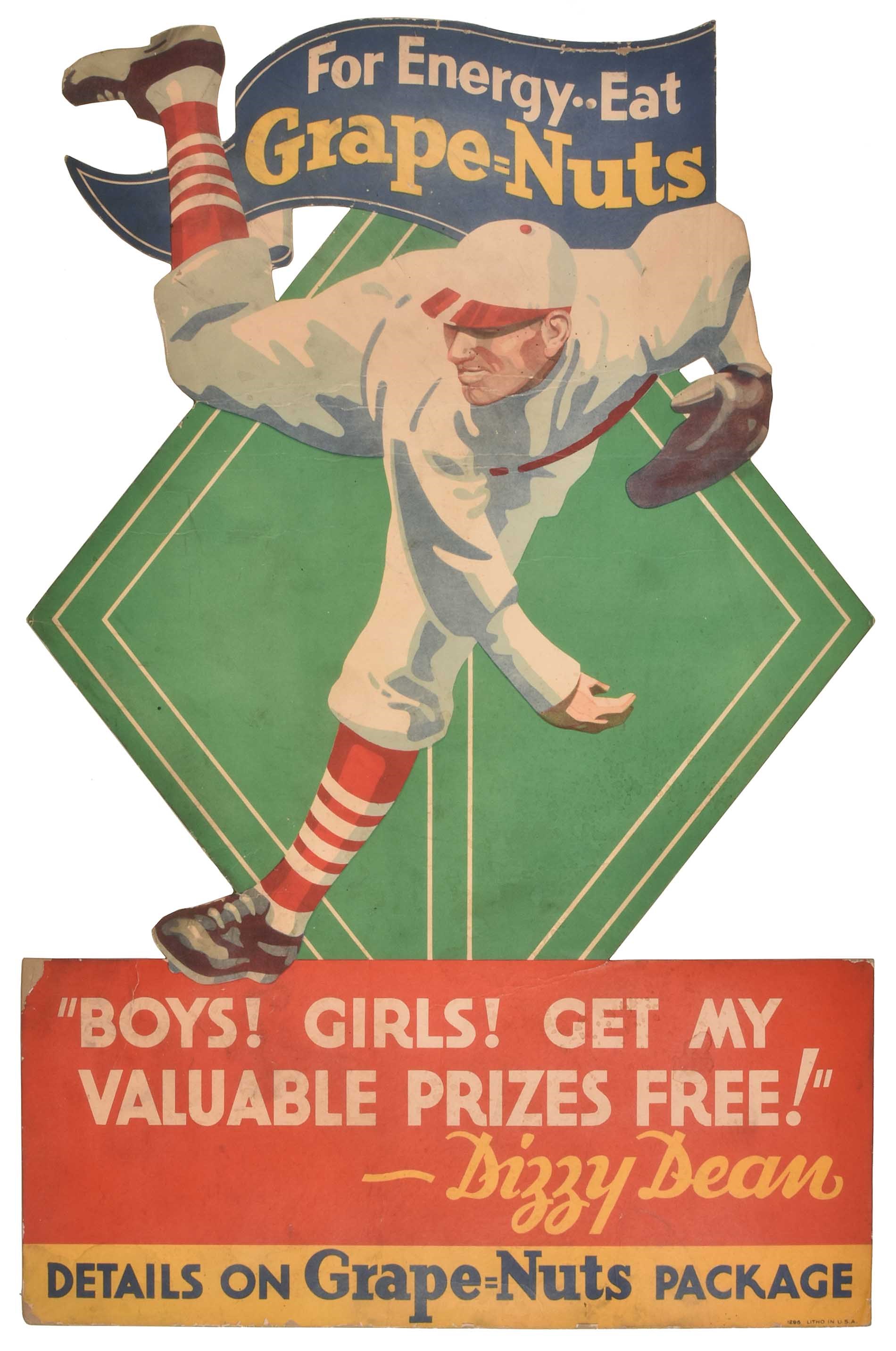 Circa 1934 Dizzy Dean Die-Cut Grape Nuts Store Display (Large Size) | REA Archive