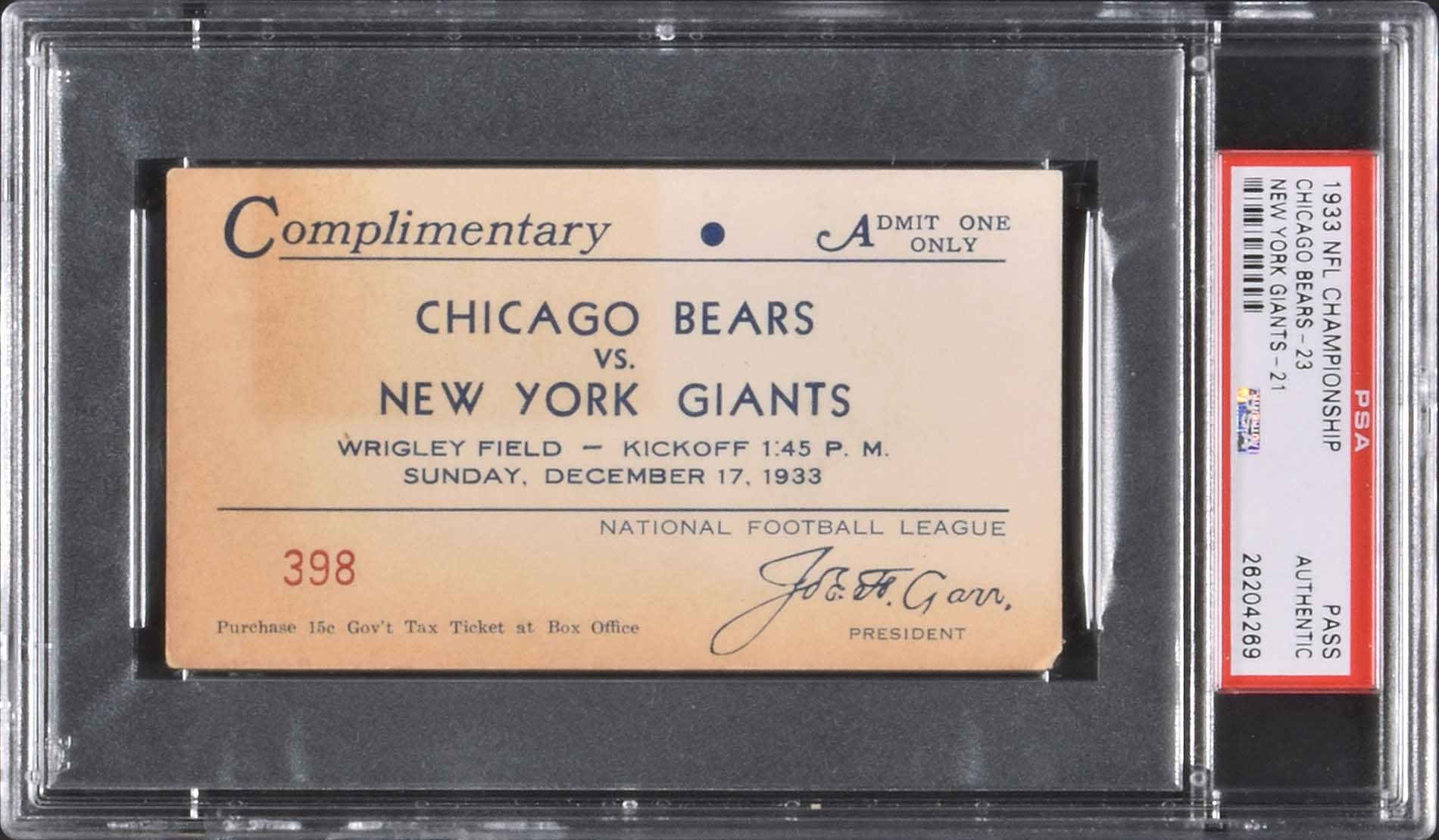1933 NFL Championship Game Pass (Giants vs. Bears) From the Joe Carr ...