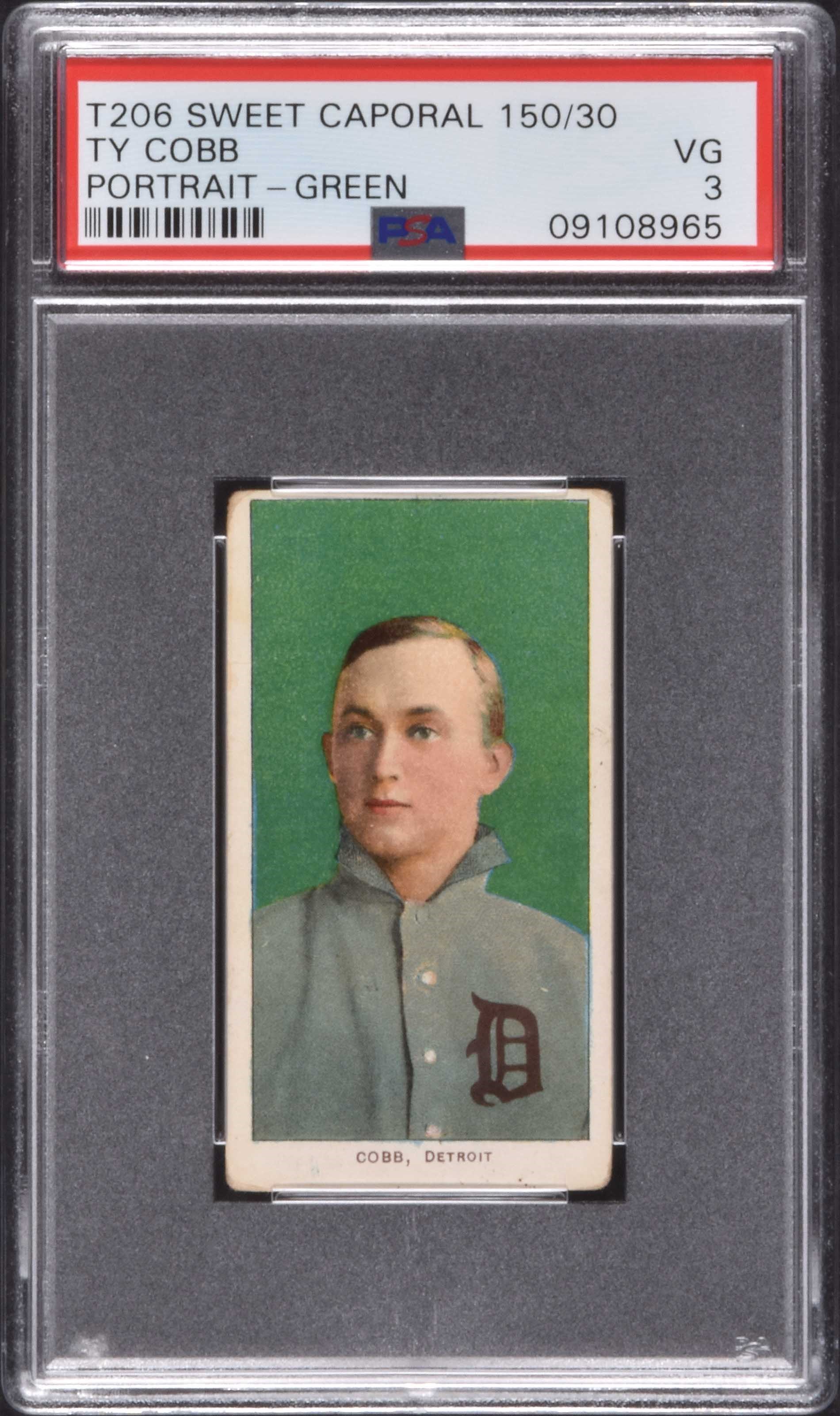 1909-1911 T206 White Border Ty Cobb Portrait Green Background | REA Archive
