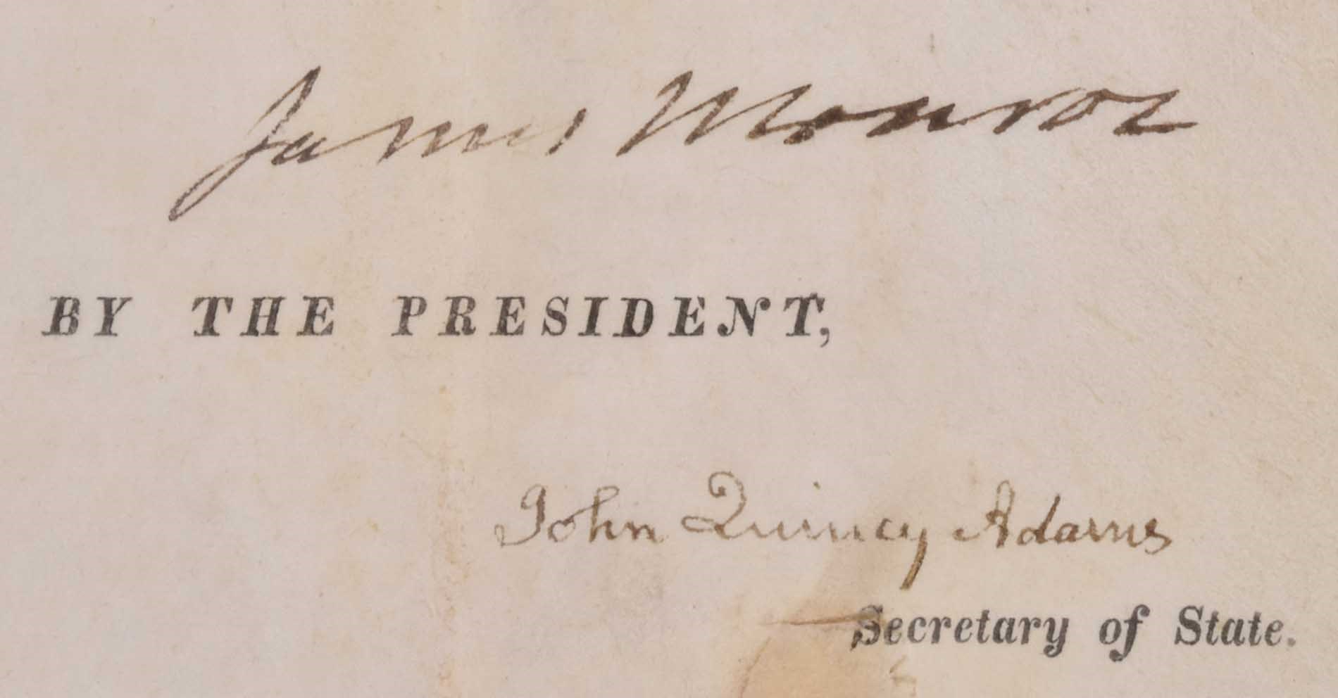 1818 President James Monroe and John Quincy Adams Signed Patent ...