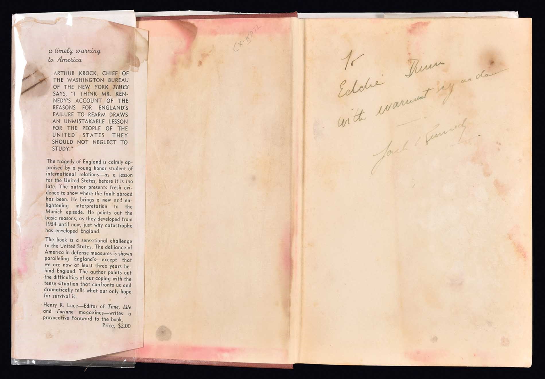 1940 John F. Kennedy Why England Slept Signed First Edition | REA Archive