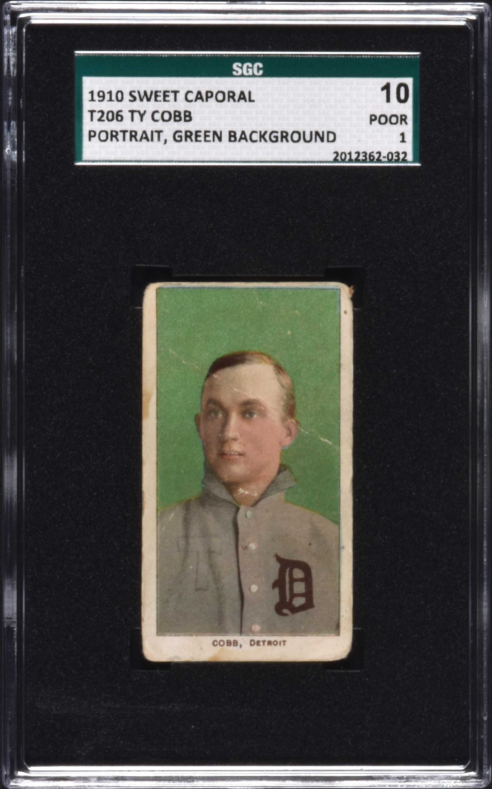 1909-1911 T206 White Border Ty Cobb Portrait Green Background | REA Archive