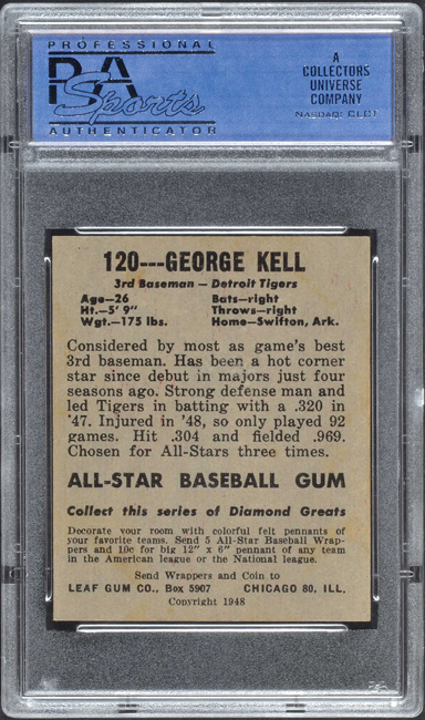 1948-1949 Leaf #120 George Kell Rookie Short Print PSA NM 7 | REA Archive