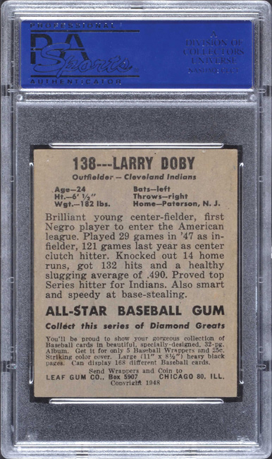1948-1949 Leaf #138 Larry Doby Rookie Short Print PSA NM 7 | REA Archive