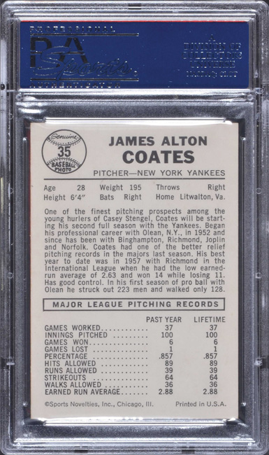 1960 Leaf Pre-Production "Large Portrait" #35 Jim Coates PSA NM-MT 8 ...