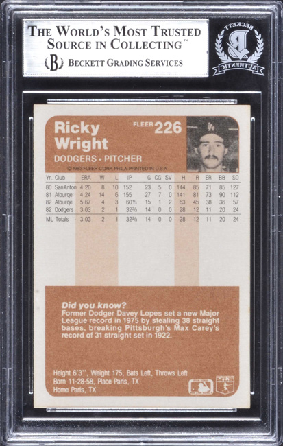 Signed 1983 Fleer #226 Ricky Wright - Legendary Signature Rarity! | REA ...