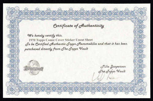 1970 Topps "Comic Cover Stickers" Complete Set Uncut Sheet - Topps ...