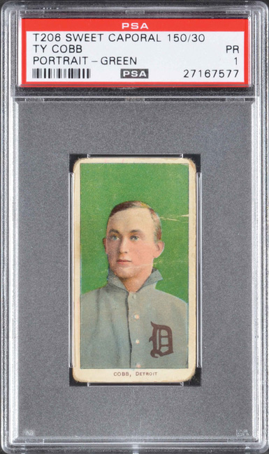 1909-1911 T206 White Border Ty Cobb Portrait Green Background | REA Archive