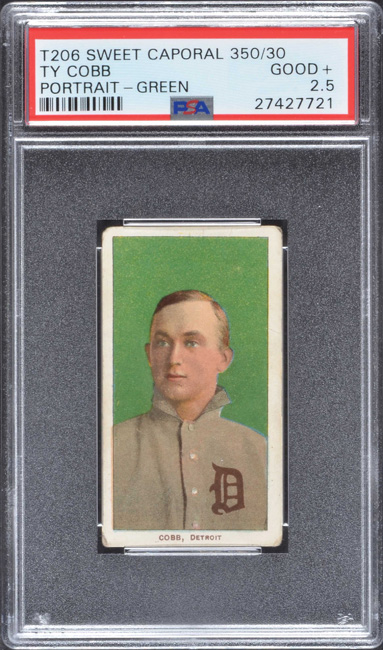 1909-1911 T206 White Border Ty Cobb Portrait Green Background | REA Archive