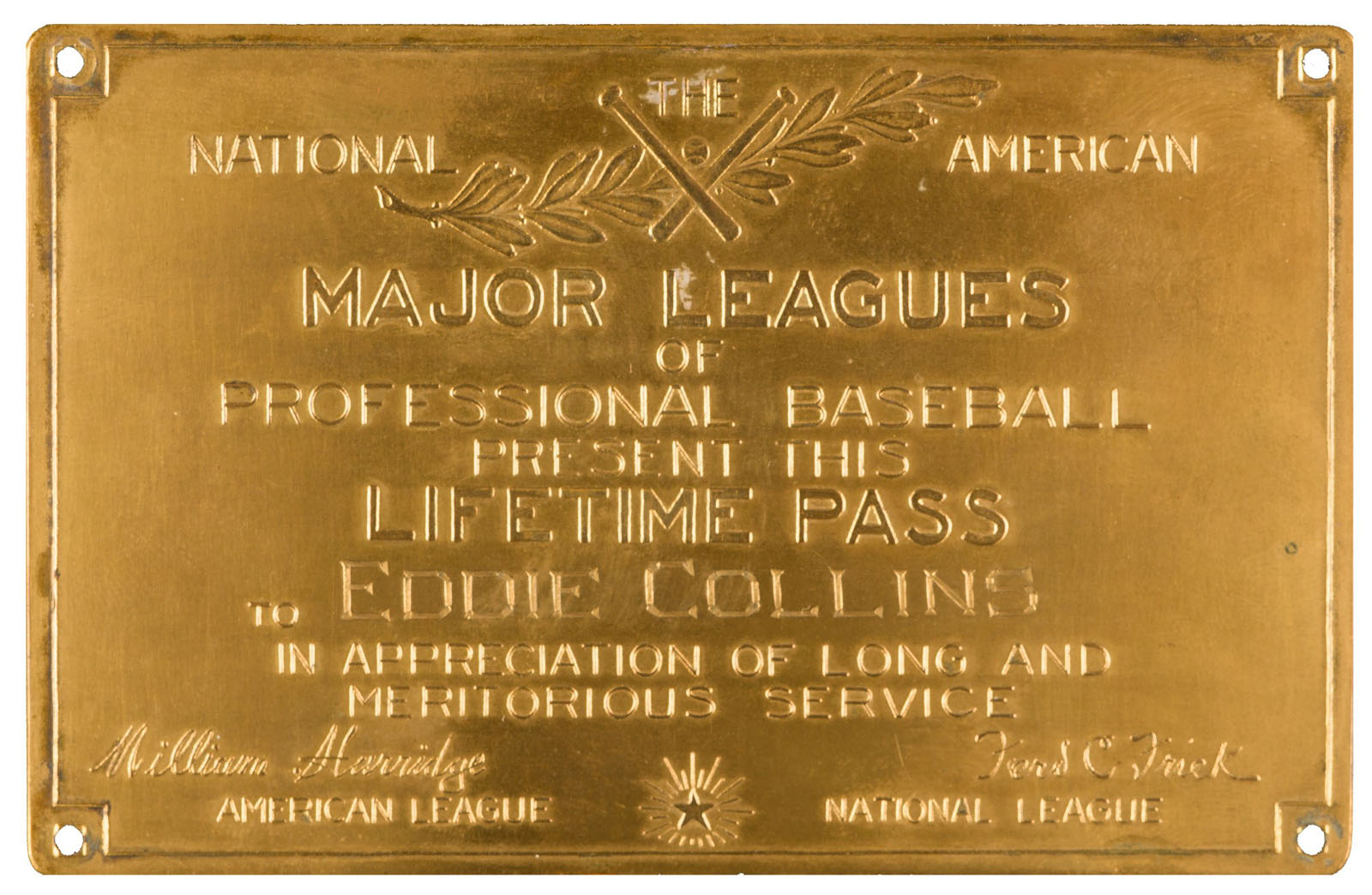 Rare 1936 Gold Major League Lifetime Pass Issued to Hall of Famer Eddie ...