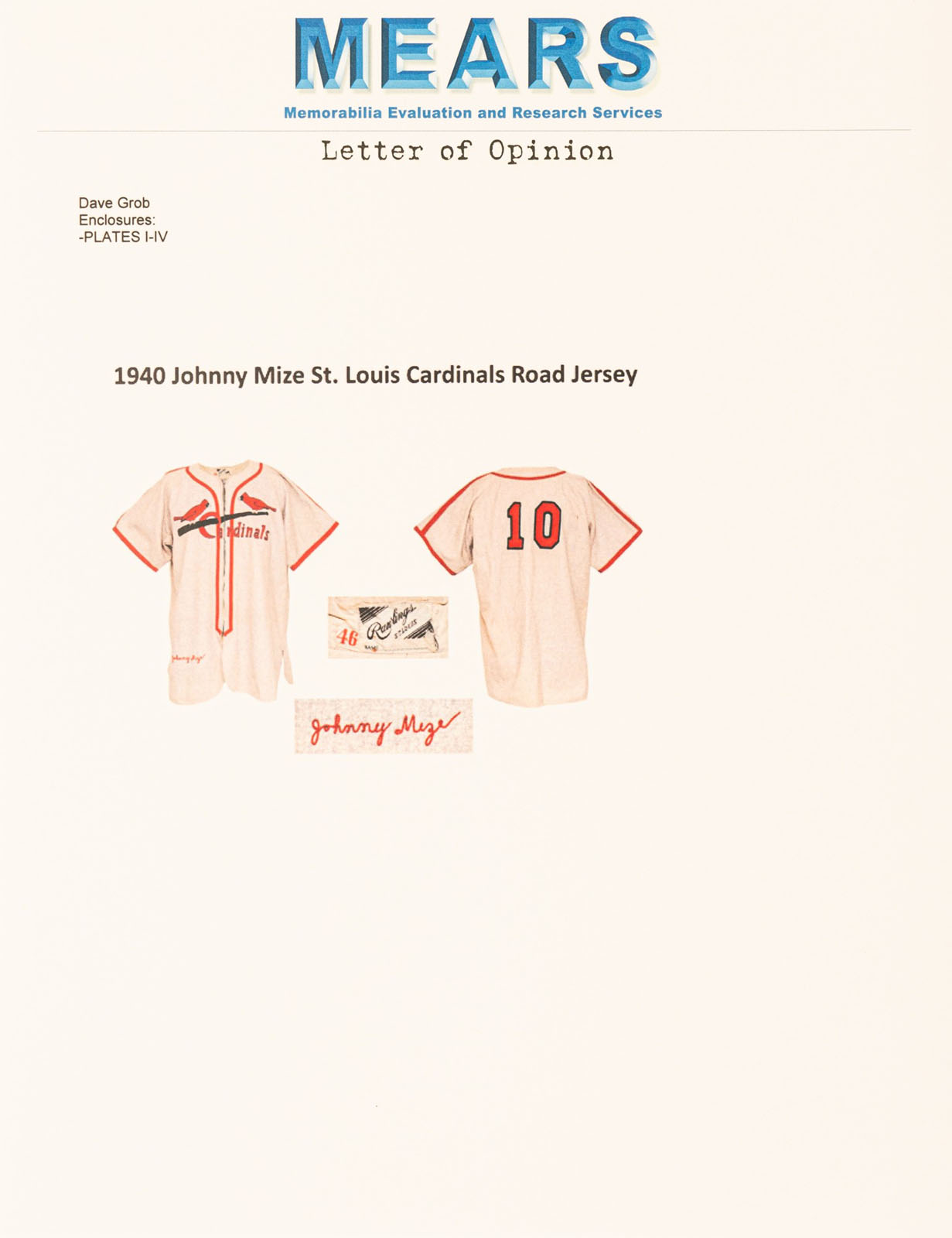 1940 Johnny Mize St. Louis Cardinals Game-Used Road Uniform MEARS A10 ...