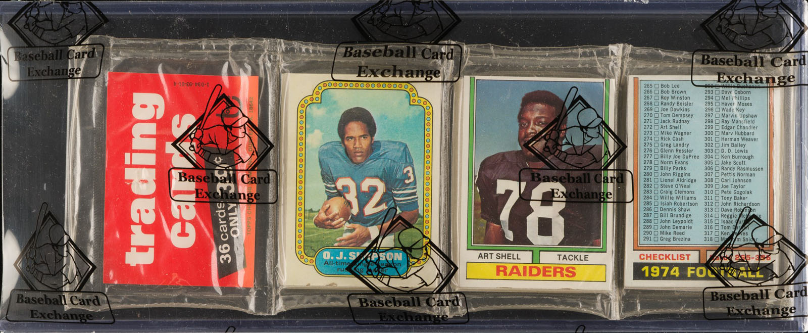 1974 Topps Football Unopened Rack Pack - Art Shell and O.J. Simpson ...