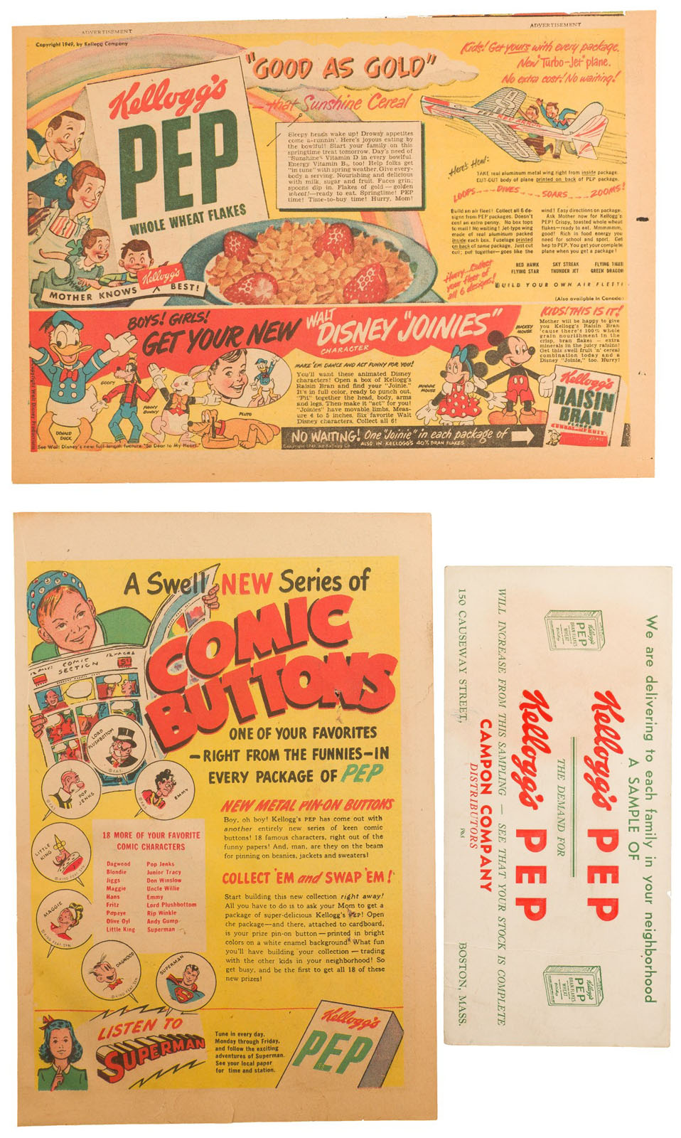 1945-1947 Kellogg's "Pep" Pins Complete Set (86) Plus Advertisements ...