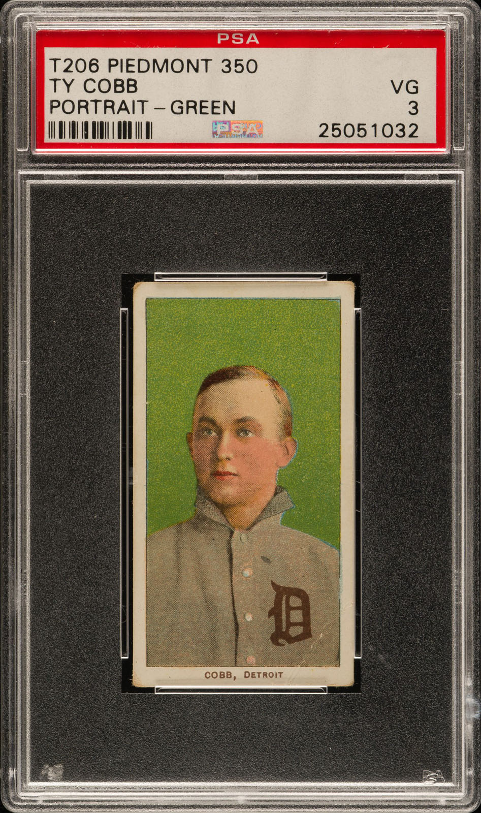1909-1911 T206 White Border Ty Cobb Portrait Green Background | REA Archive